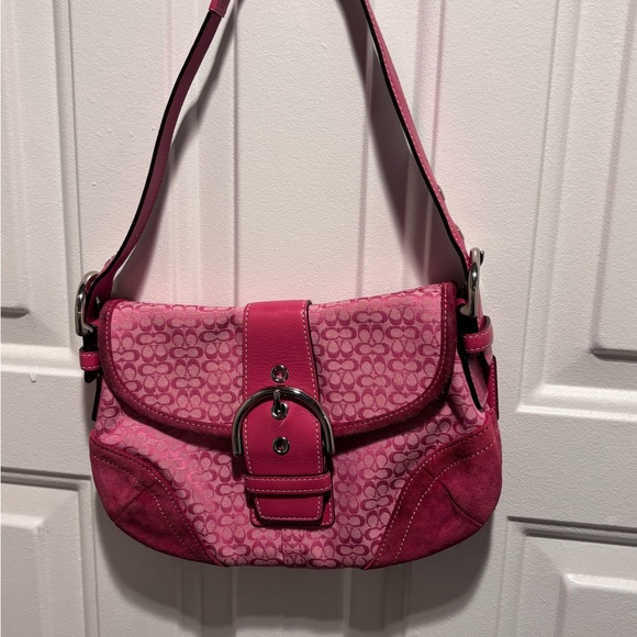Coach | Bags | Coach Pink Shoulder Bag With Signature Monogram | Poshmark